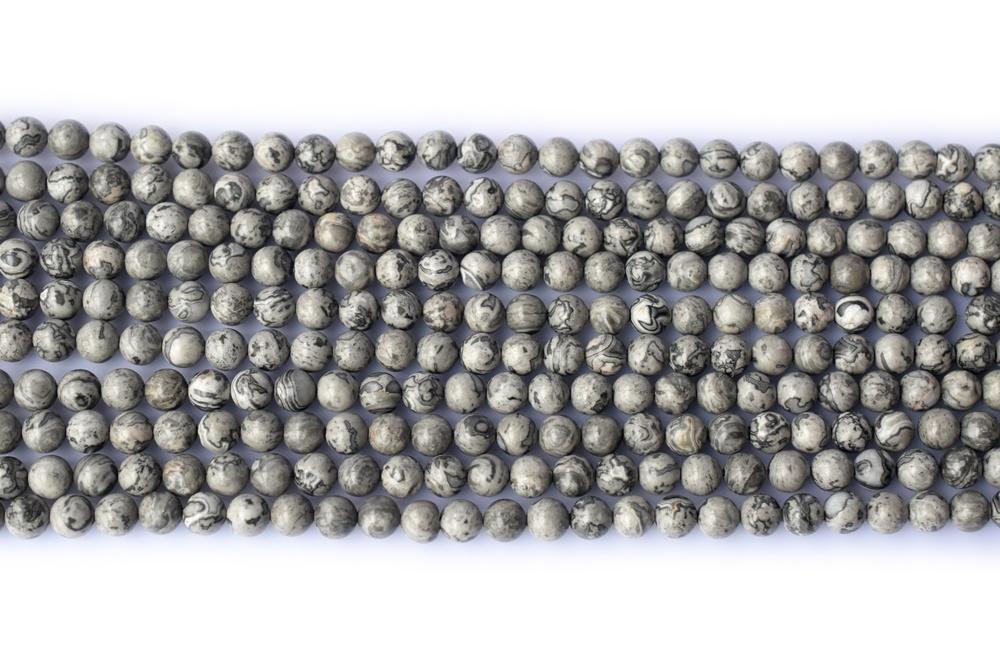 6mm Natural grey map stone round beads, grey Picasso crazy lace jasper ...